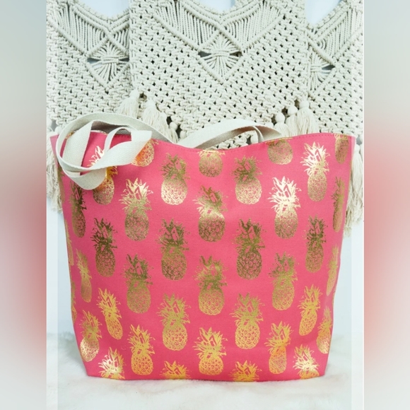 Bags | Golden Pineapple Coral Shoulder Tote | Poshmark